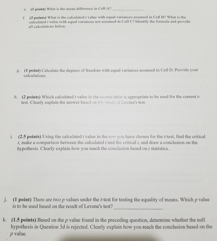 Solved c. (1 point) What is the mean difference in Cell A? f | Chegg.com