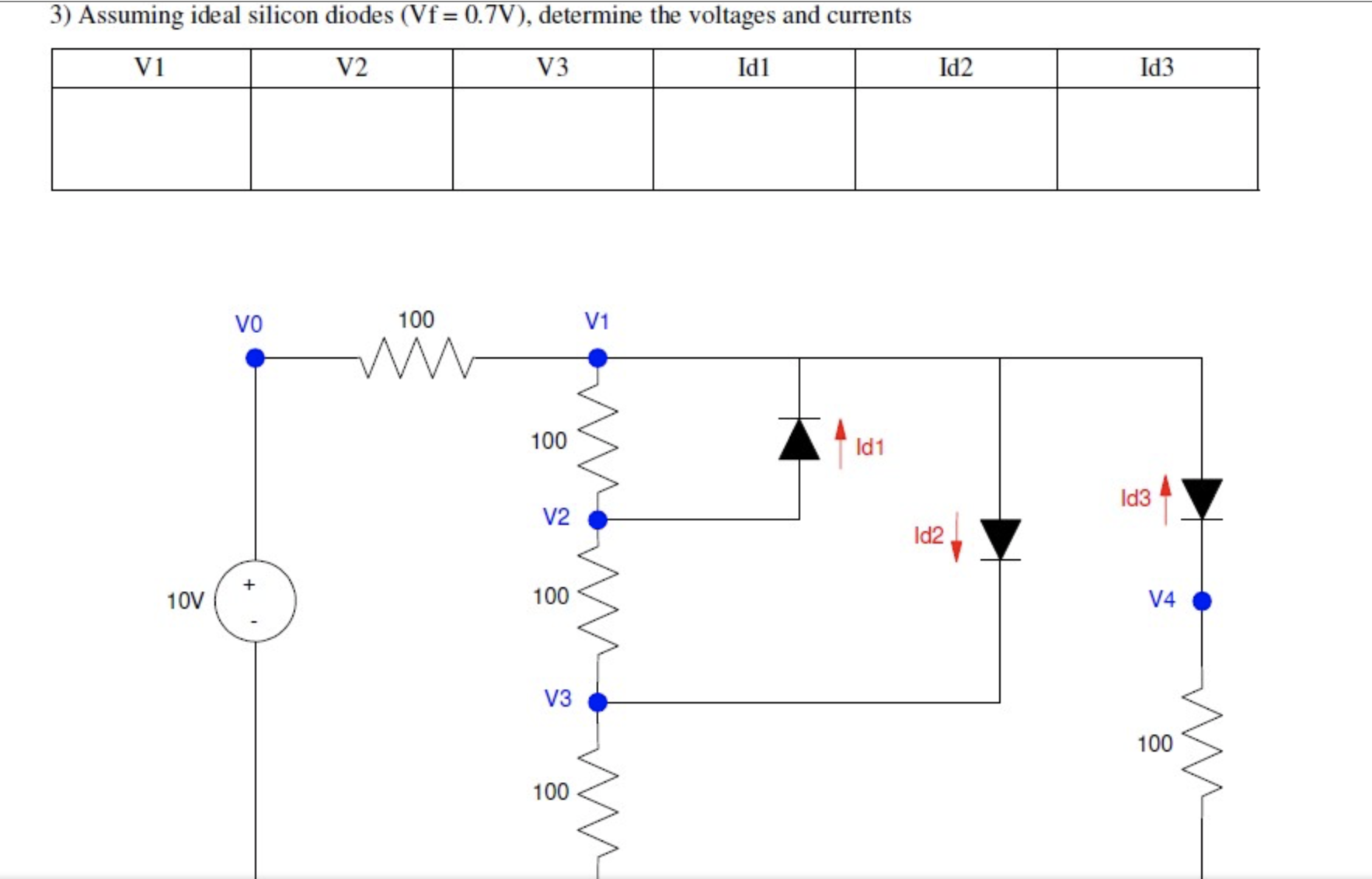 Solved 3) Assuming ideal silicon diodes (Vf = 0.7V), | Chegg.com