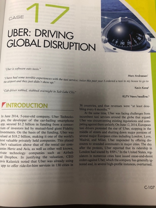 CASE UBER: DRIVING GLOBAL DISRUPTION 240 Uber is | Chegg.com