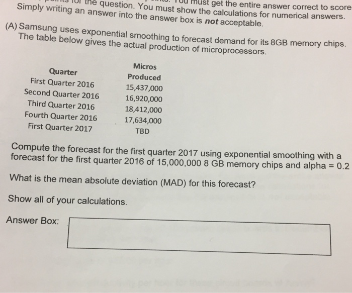 Solved Samsung uses exponential smoothing to forecast demand | Chegg.com