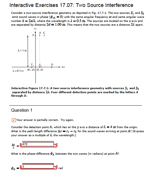 Solved Interactive Exercises 17.07: Two Source Interference | Chegg.com