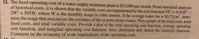 Solved 12. The fixed operating cost of a water supply | Chegg.com