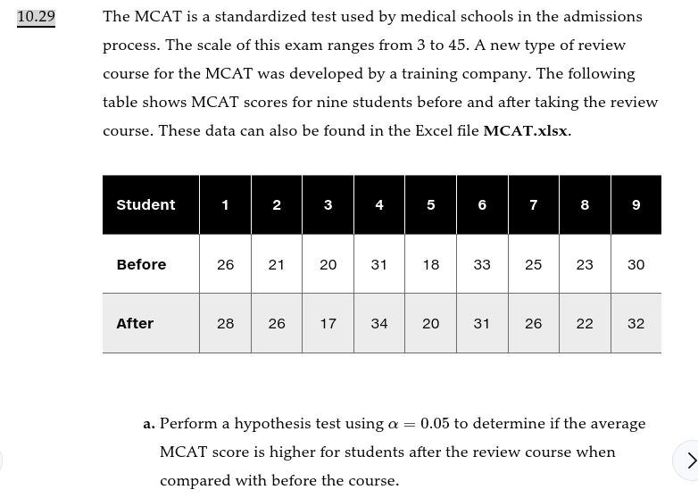 Solved 10.29 The MCAT is a standardized test used by medical | Chegg.com