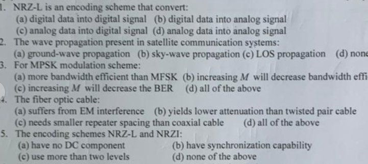 Solved 1 Nrz L Is An Encoding Scheme That Convert A 