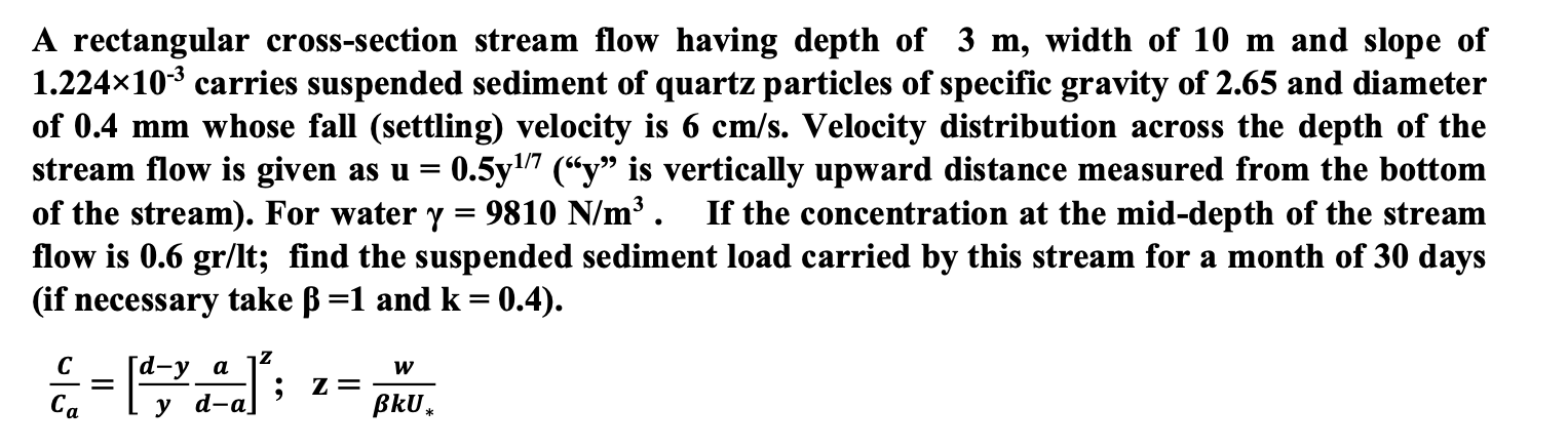Solved A rectangular cross-section stream flow having depth | Chegg.com