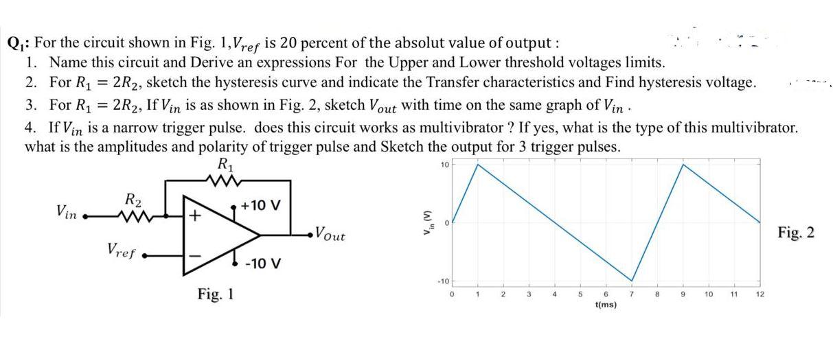 Solved Q : For the circuit shown in Fig. 1, Vref is 20 | Chegg.com