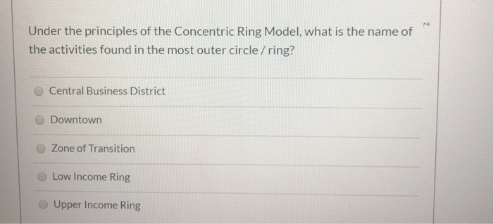 Solved Under the principles of the Concentric Ring Model, | Chegg.com