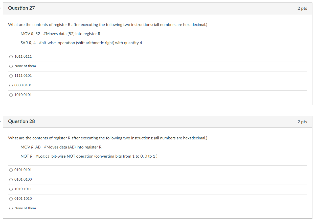 Solved What are the contents of register R after executing | Chegg.com