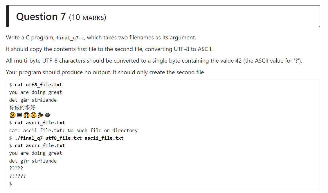 Solved Question 7 (10 MARKS) Write a C program, final_97.c, | Chegg.com