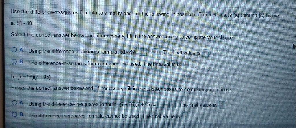 Solved Use the difference-of-squares formula to simplify | Chegg.com