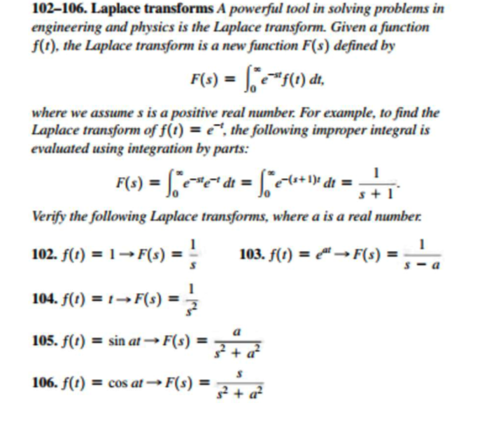 Solved 102-106. Laplace transforms A powerful tool in | Chegg.com