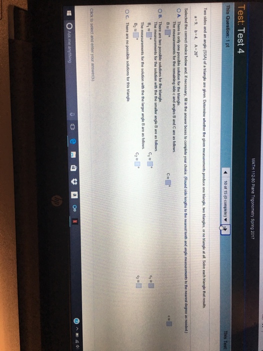 Solved Two sides and an angle (SSA) of a triangle are given. | Chegg.com