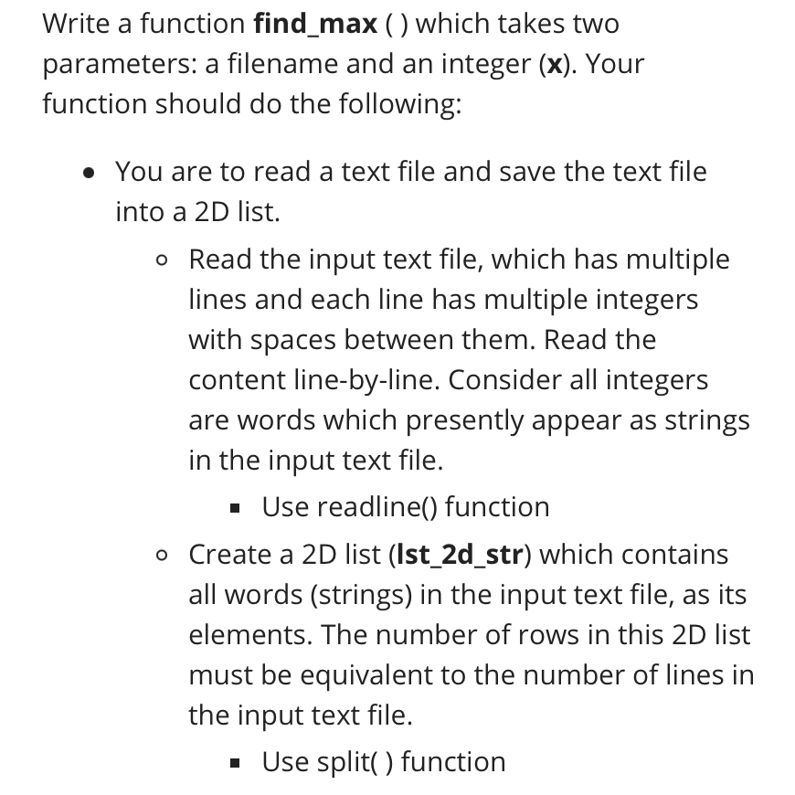 Solved function find_max () which takes two teters: a | Chegg.com