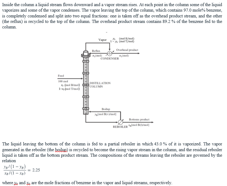 Solved Inside the column a liquid stream flows downward and | Chegg.com