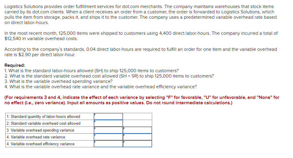 Solved Logistics Solutions provides order fulfillment | Chegg.com