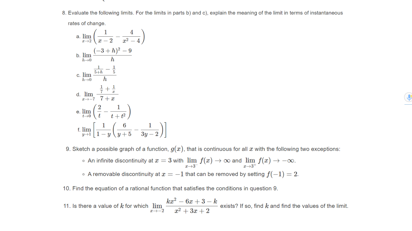 Solved 8. Evaluate the following limits. For the limits in | Chegg.com