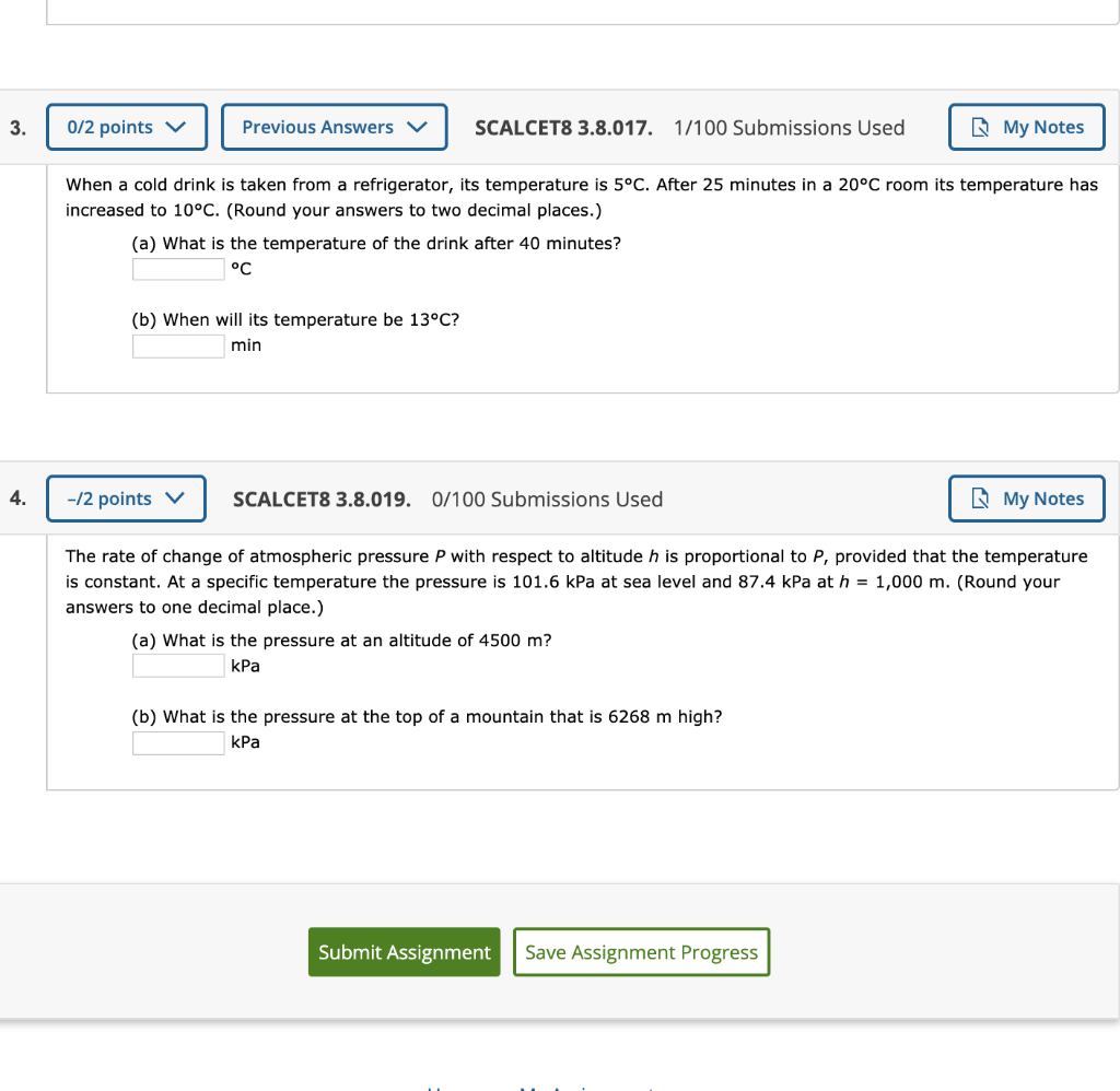 Solved 0/2 points v Previous Answers SCALCET8 3.8.017. 1/100 | Chegg.com