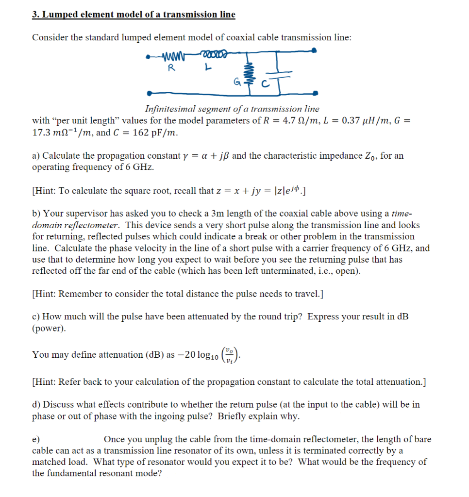 Solved 3. Lumped element model of a transmission line | Chegg.com