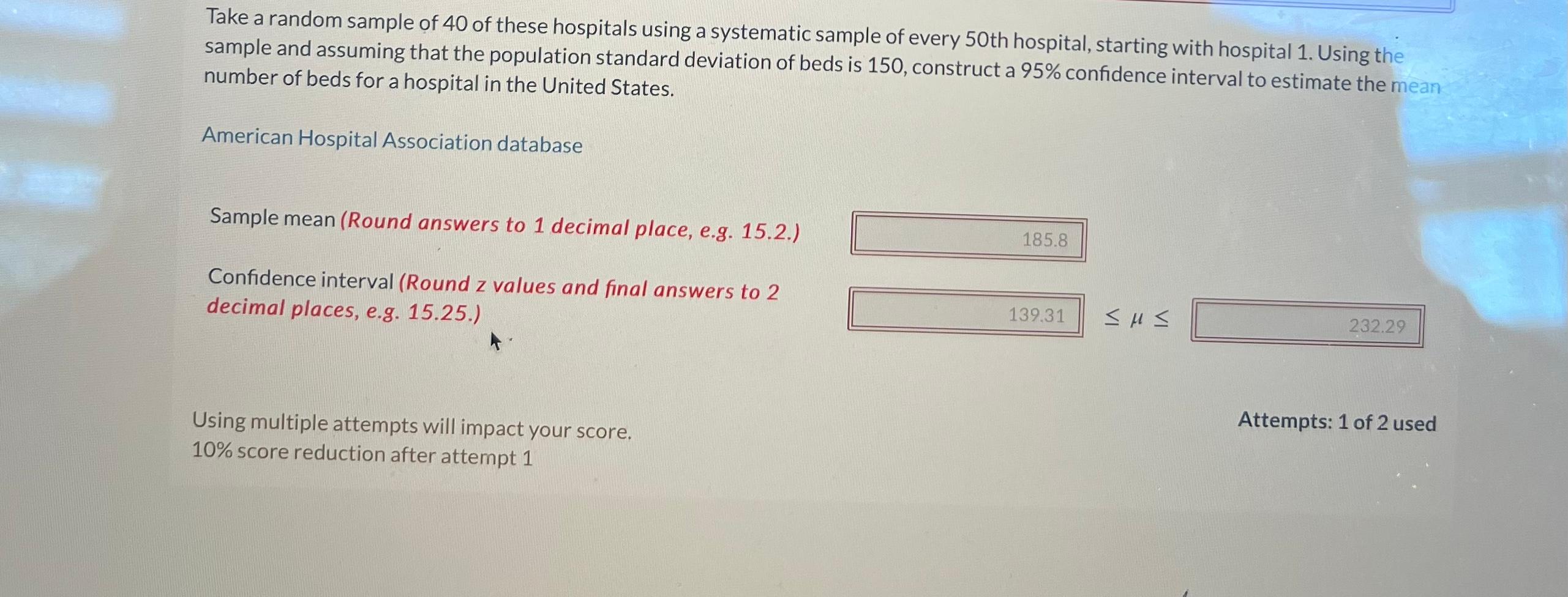 Solved Take a random sample of 40 of these hospitals using a | Chegg.com