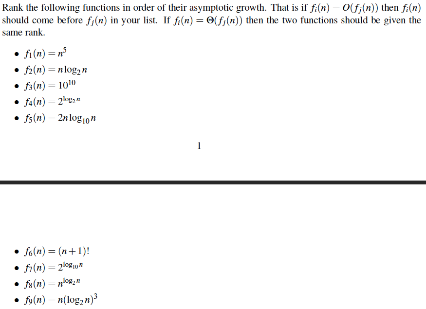 Solved Rank the following functions in order of their | Chegg.com