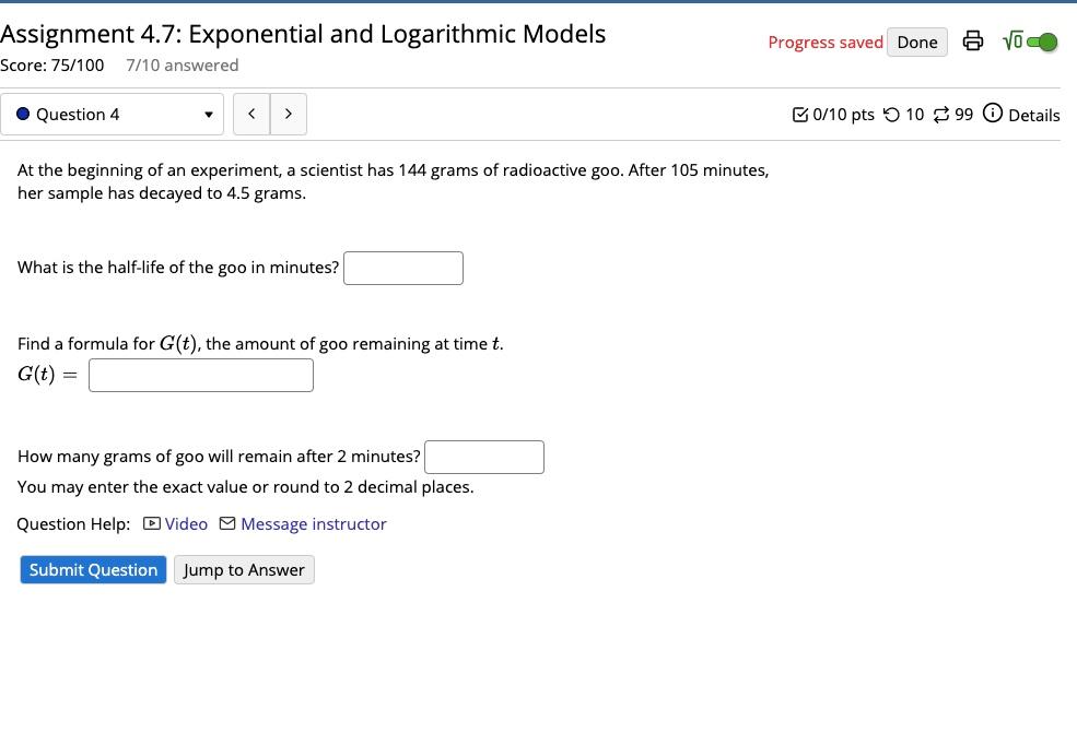 Solved Assignment 4.7: Exponential and Logarithmic Models | Chegg.com