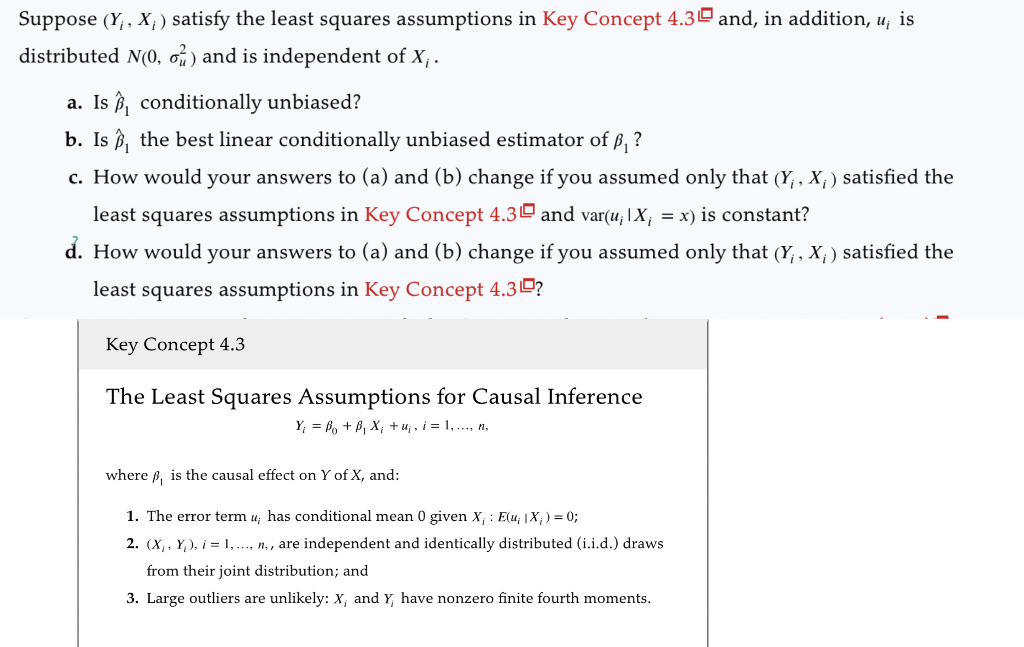 Solved uppose (Yi,Xi) satisfy the least squares assumptions | Chegg.com