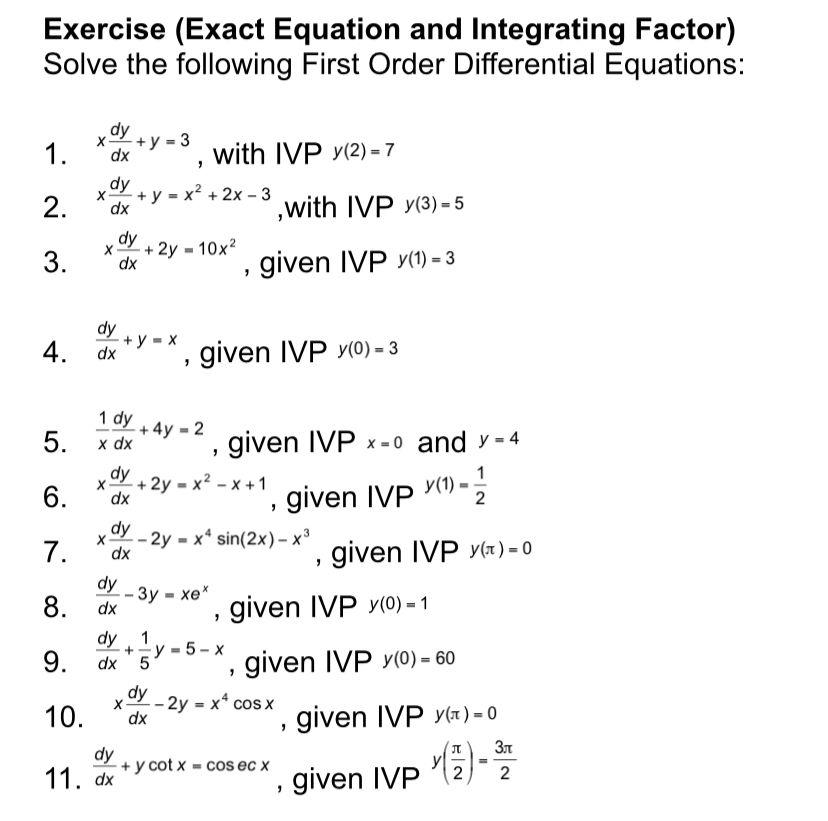 Solved Exercise Exact Equation And Integrating Factor