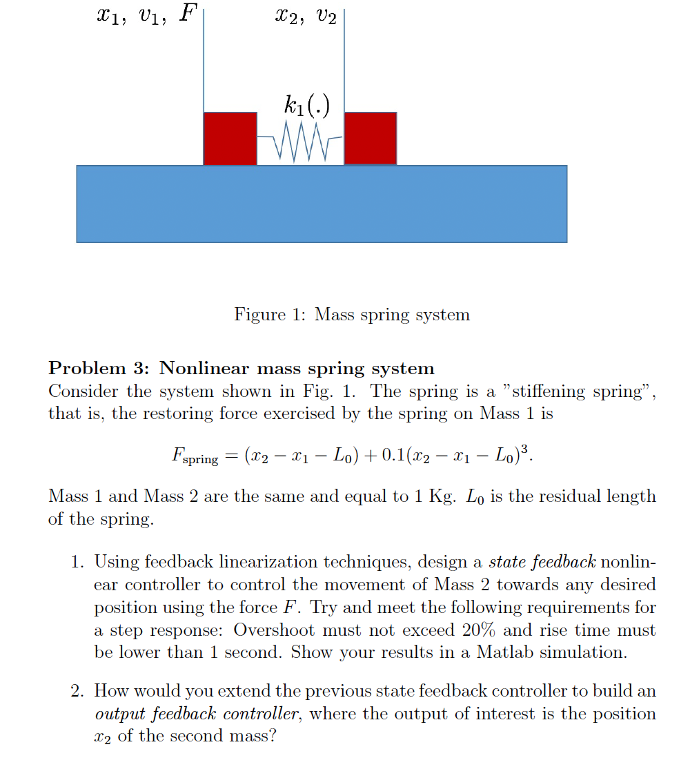 Figure 1: Mass spring systemProblem 3: Nonlinear mass | Chegg.com