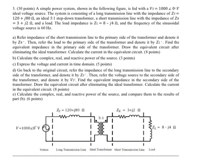 Solved 3. (30 points) A simple power system, shown in the | Chegg.com
