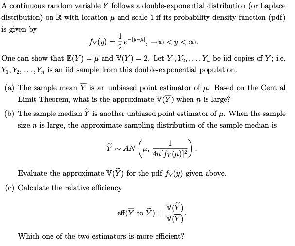 Solved A continuous random variable y follows a | Chegg.com