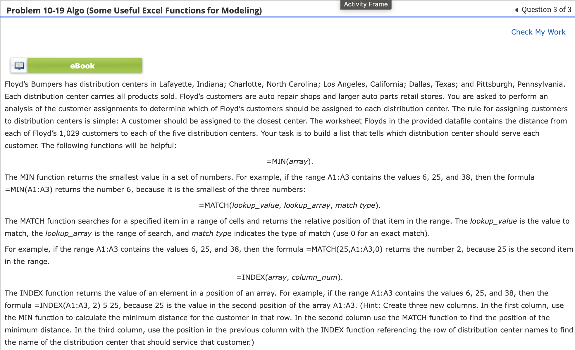 Solved Problem 10-19 Algo (Some Useful Excel Functions for | Chegg.com