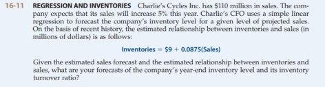 Solved 16-11 REGRESSION AND INVENTORIES Charlie's Cycles | Chegg.com