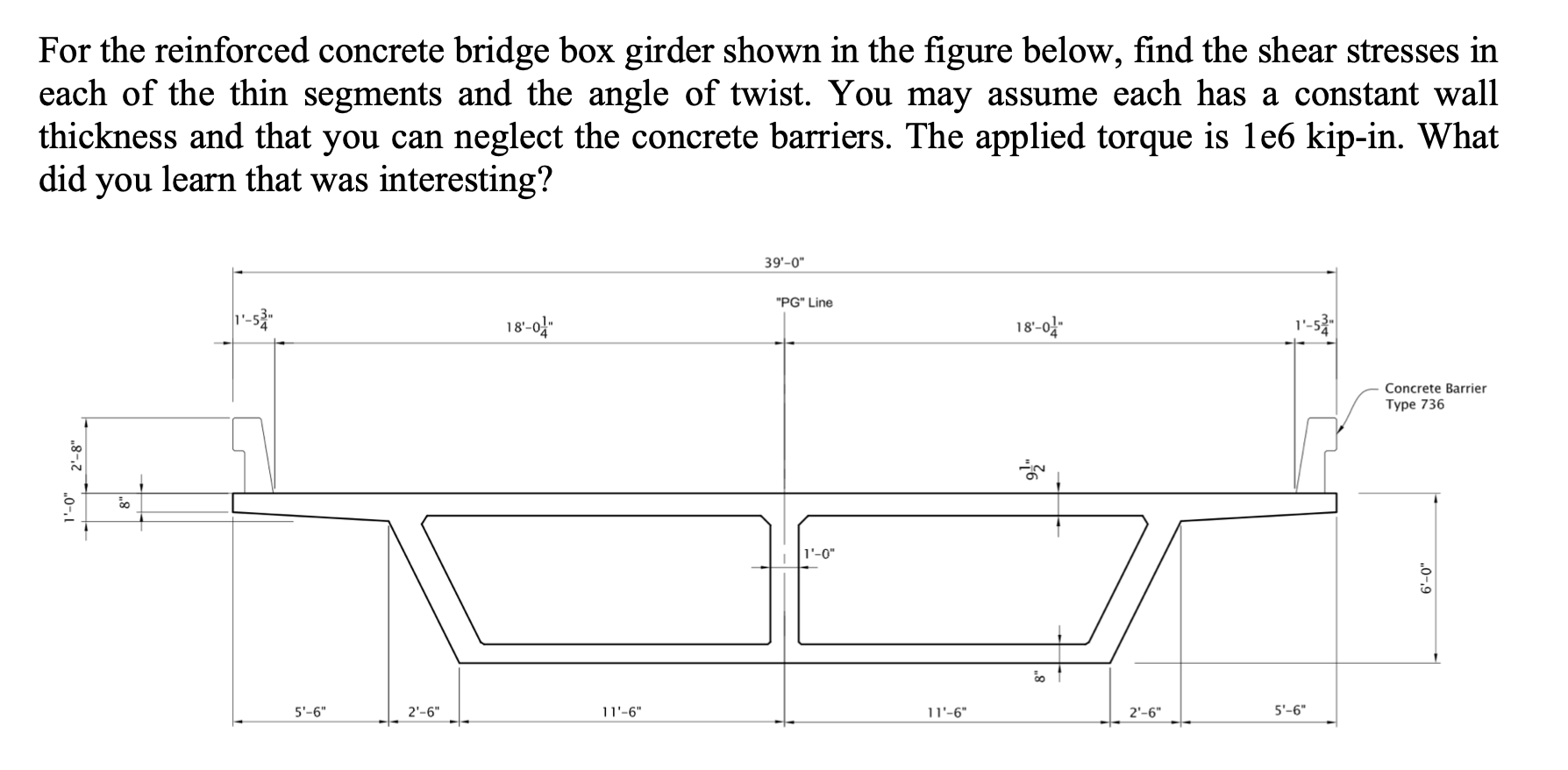 Solved For the reinforced concrete bridge box girder shown | Chegg.com