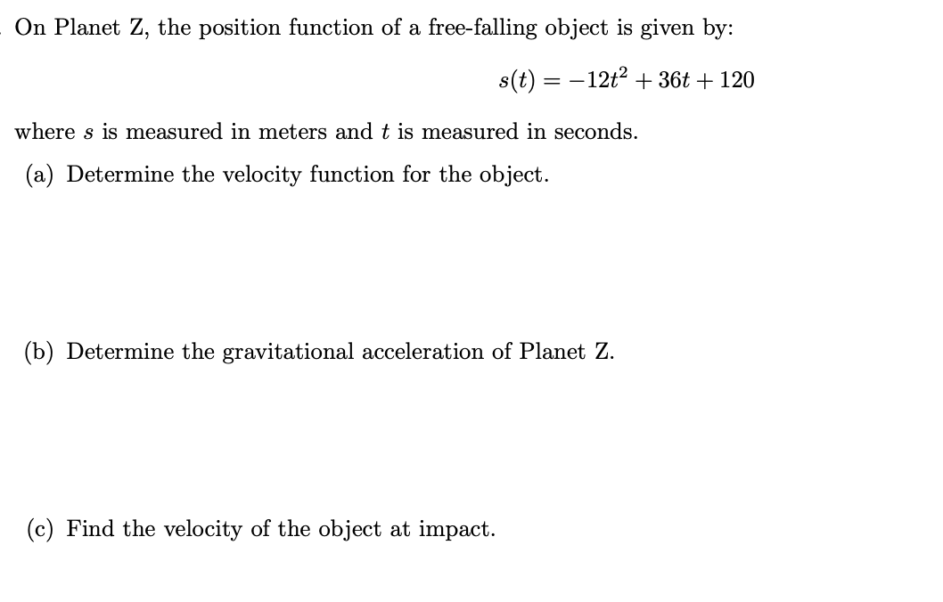 Solved On Planet Z, the position function of a free-falling | Chegg.com
