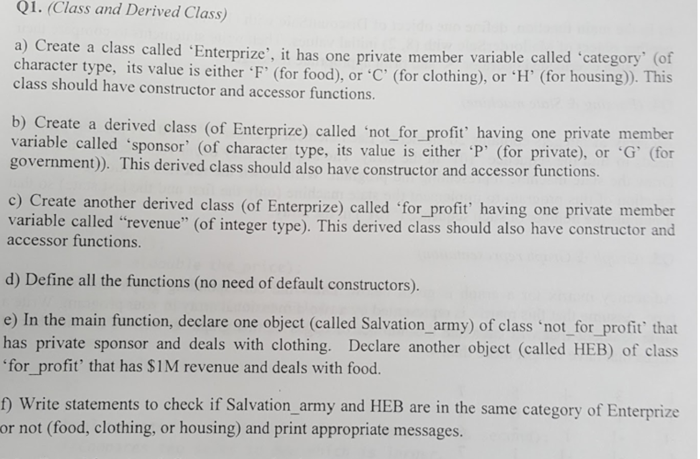 Q1. (Class and Derived Class) a) Create a class | Chegg.com