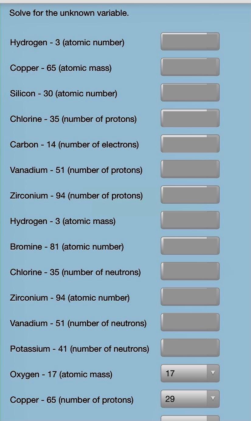 Solved Solve for the unknown variable. Hydrogen - 3 (atomic | Chegg.com
