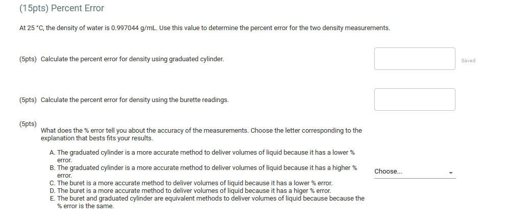 Solved Table view List view Density of water calculation | Chegg.com