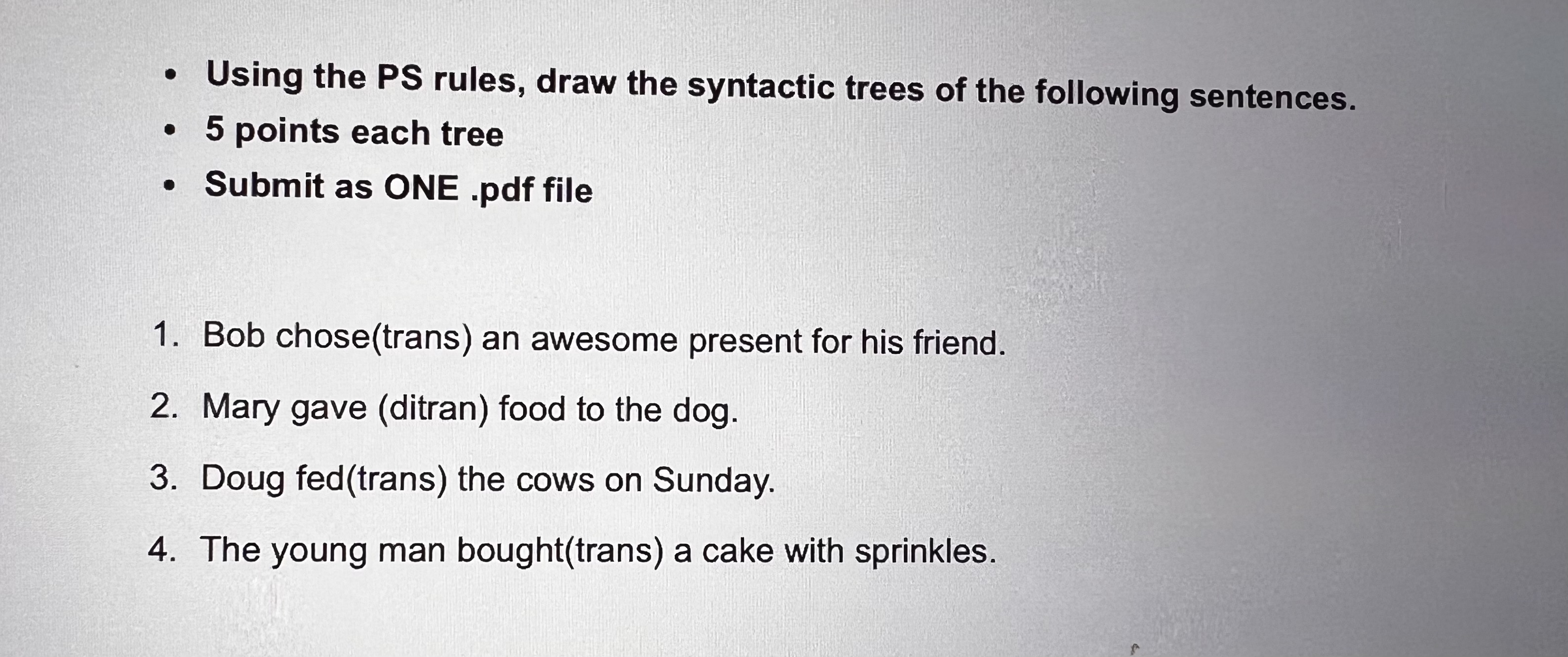 - Using the PS rules, draw the syntactic trees of the | Chegg.com