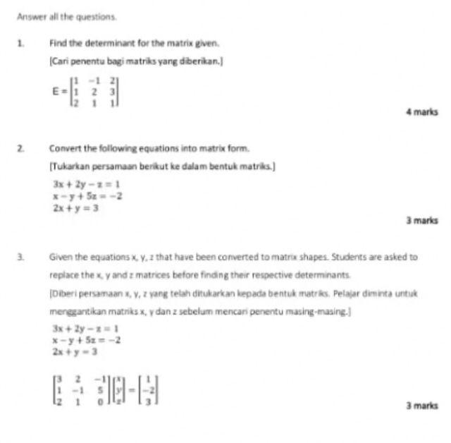 Solved Answer all the questions 1. Find the determinant for | Chegg.com