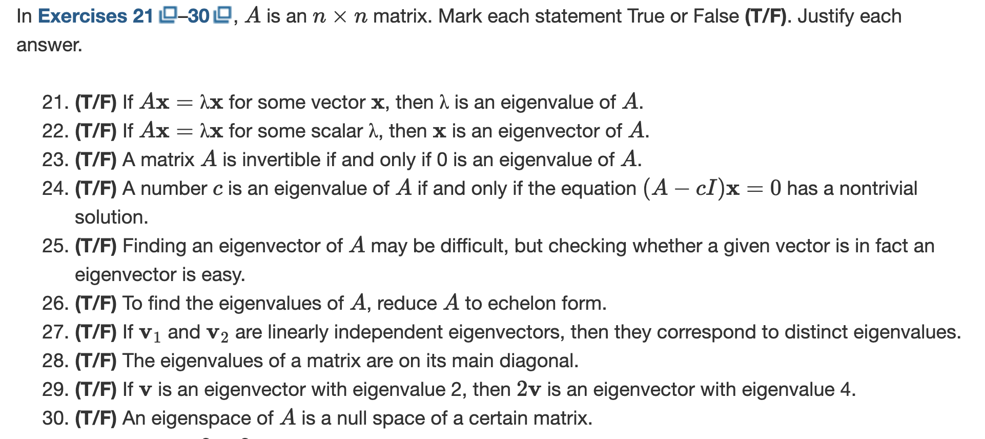 Solved In Exercises 21 0-309, A is an n x n matrix. Mark | Chegg.com