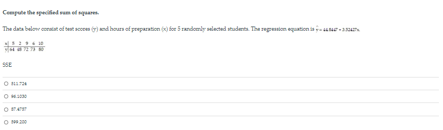 Solved Compute the specified sum of squares. The data below | Chegg.com