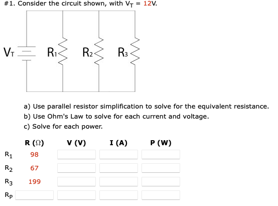 Solved \#1. Consider the circuit shown, with VT=12 V. a) Use | Chegg.com