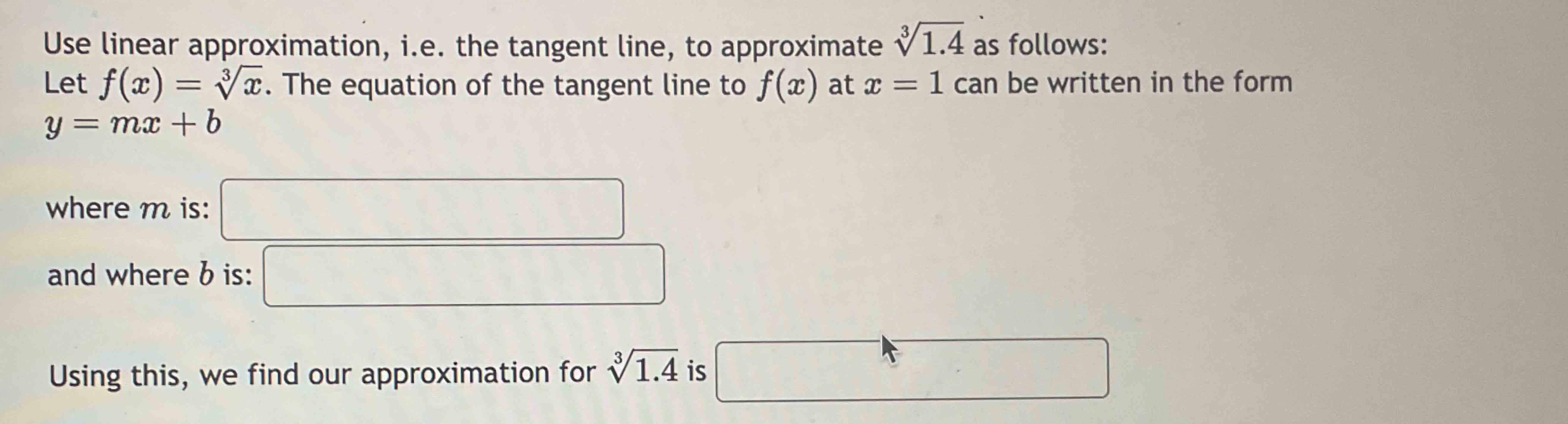 Solved Use linear approximation, i.e. ﻿the tangent line, to | Chegg.com