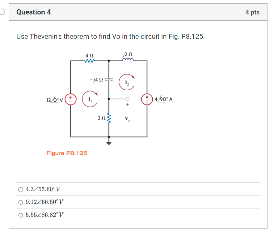 Solved Question 44 ﻿ptsUse Thevenin's theorem to find Vo in | Chegg.com