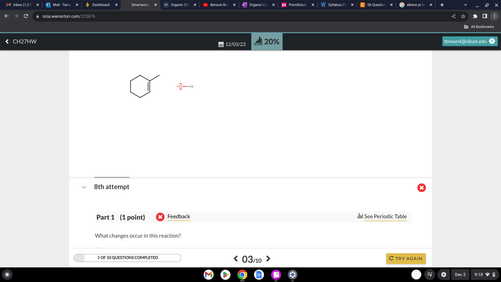 8th attempt Part 1 (1 point) Feedback What changes | Chegg.com