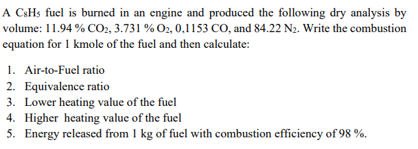 Solved A CHs fuel is burned in an engine and produced the | Chegg.com