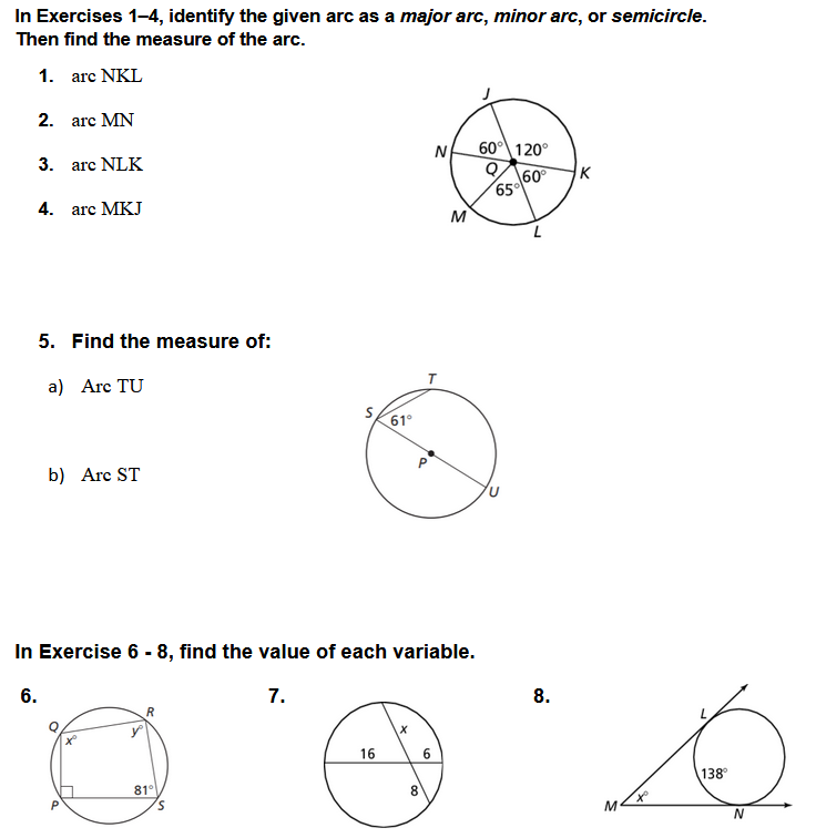 Solved In Exercises 1-4, identify the given arc as a major | Chegg.com