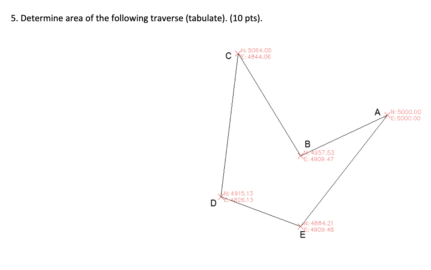 Solved 5. Determine area of the following traverse | Chegg.com