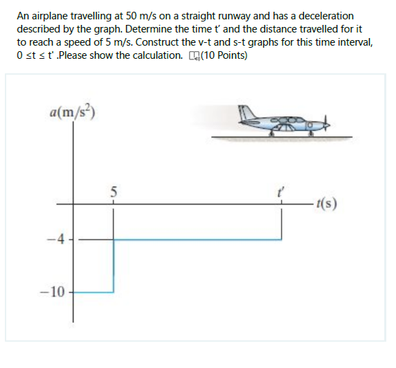 Solved An airplane travelling at 50 m/s on a straight runway | Chegg.com