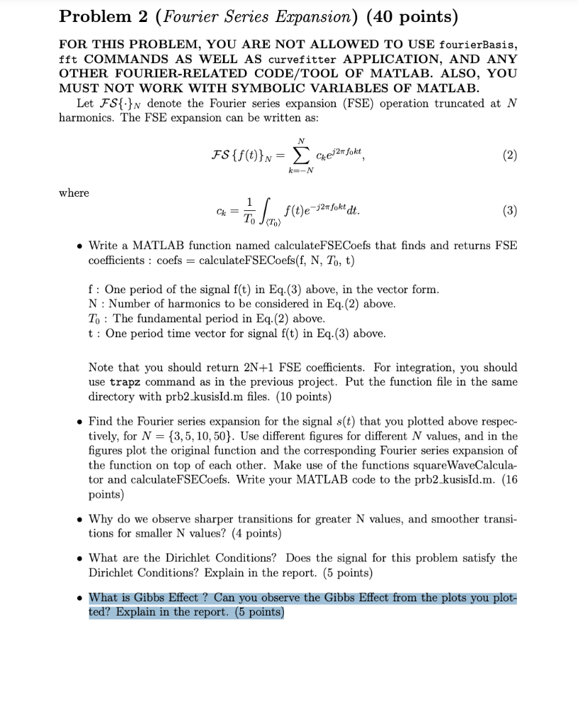Solved Problem 2 (Fourier Series Expansion) (40 points) FOR | Chegg.com